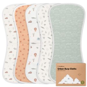 organic burp cloths for baby boys and girls - 5-pack super absorbent burping cloth, burp clothes, soft & plush newborn towel, milk spit up rags, burpy cloth bib for unisex, burping rags (wilderness)