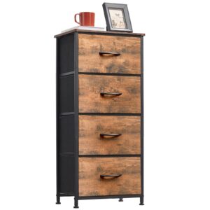 somdot tall dresser for bedroom, 4 drawer storage organizer chest of drawers with removable fabric bins for living room closet bedside nursery laundry entryway hallway, wood grain print