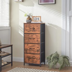 Somdot Tall Dresser for Bedroom, 4 Drawer Storage Organizer Chest of Drawers with Removable Fabric Bins for Living Room Closet Bedside Nursery Laundry Entryway Hallway, Wood Grain Print