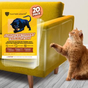 panther armor 20-pack anti scratch furniture protectors - deterrent & cat training tape - double sided sticky tapes - claw proof couch protectors