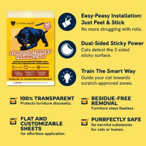 Panther Armor 20-Pack Anti Scratch Furniture Protectors - Deterrent & Cat Training Tape - Double Sided Sticky Tapes - Claw Proof Couch Protectors