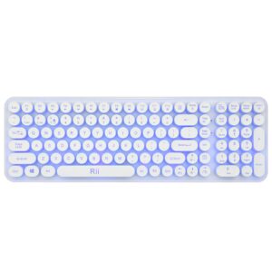 rii wireless typewriter style gaming keyboard, multi-device connections（ dual bt+2.4g） 7-color rgb backlit, 105 retro punk round keys keyboard, for windows/mac/pc/ios/android，white（updated）