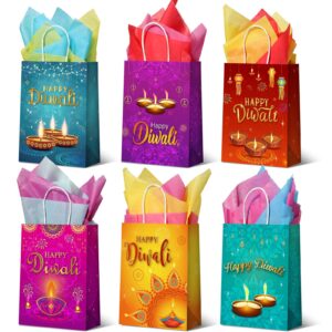 cholemy 18 pcs happy diwali gift bags bulk festival of lights favors bags with handles and sydney paper diwali birthday present bags deepavali party supplies for indian diwali light party decoration