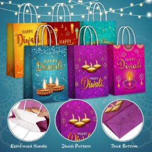 Cholemy 18 Pcs Happy Diwali Gift Bags Bulk Festival of Lights Favors Bags with Handles and Sydney Paper Diwali Birthday Present Bags Deepavali Party Supplies for Indian Diwali Light Party Decoration