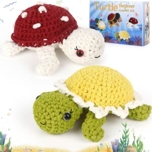 katech crochet kit for beginners-super easy beginner crochet animal kit for adults kids with step-by-step video tutorials, easy-to-see stitches yarn for beginners crochet turtle kit making