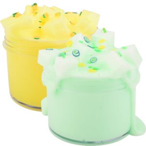 2 packs jelly cube milk slime kit,non sticky,super soft sludge water slime toy,birthday gifts for kids,diy crystal boba slime party favor for girls & boys(cyan,yellow)