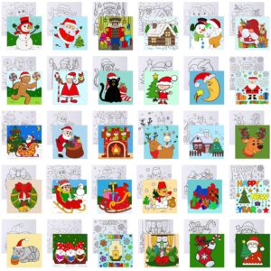 tenceur 30 pcs pre drawn stretched canvas 8 x 8 inch pre drawn canvas for painting coloring canvas preprinted canvas to paint for adults kids party favor diy art supplies (santa claus)