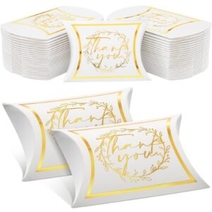 tenceur 100 pcs thank you pillow boxes 3.5x2.4x1 inch wedding favor pillow boxes paper thank you gift boxes for favors candy treat boxes for wedding birthday(white, gold)