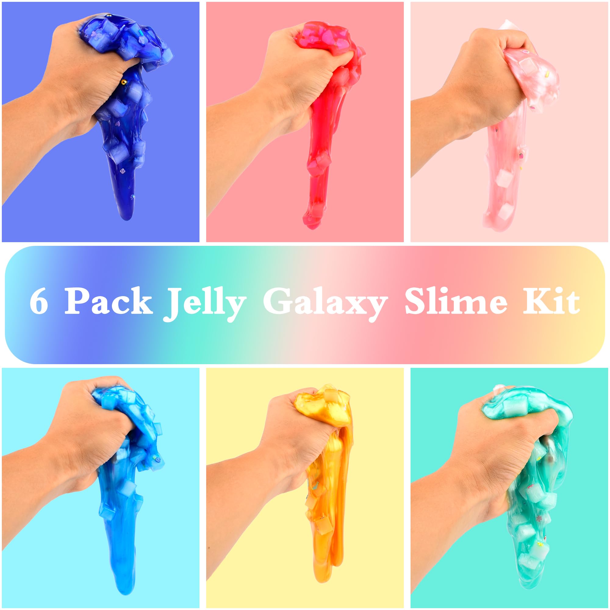 Galaxy Slime Kit Jelly Cubes 6 Pack,Birthday Gifts for Kids,Party Favor for Girls & Boys,Non Sticky,Super Soft Sludge Toy