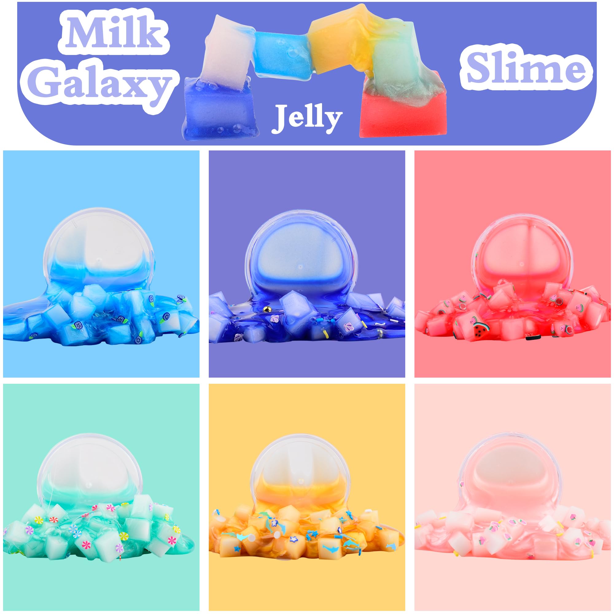 Galaxy Slime Kit Jelly Cubes 6 Pack,Birthday Gifts for Kids,Party Favor for Girls & Boys,Non Sticky,Super Soft Sludge Toy