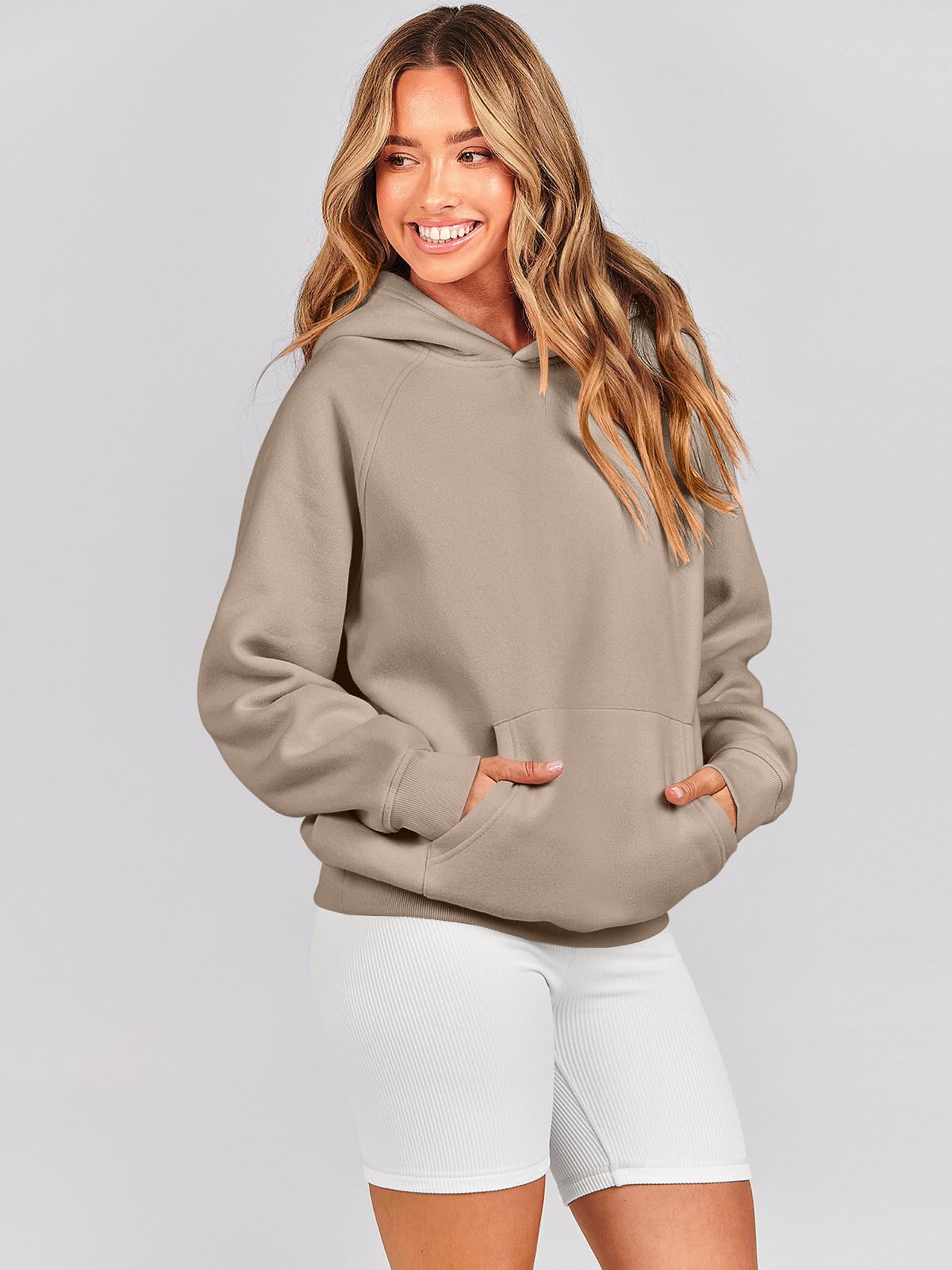 Caracilia Womens Oversized Hoodies Sweatshirts Long Sleeve Fleece Pullover Tops 2024 Preppy Fall Outfits Teen Girls Clothes Khaki M