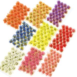 288 pcs static grass tuft flower cluster vegetation groups self adhesive artificial model grass tufts diy miniature colorful flower cluster for terrain railway scenery table landscape (spring style)