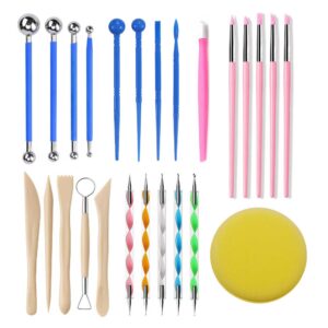 langqun 25pcs clay tools,air dry clay tools,pottery tools kit,polymer clay dotting tools,ceramic supplies for kids and adults,sculpting,modeling,shaping