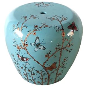 decorative ceramic garden stool, glazed hand-painted floral changing stool, suitable for living room, balcony, garden, etc. (color : sky blue d)