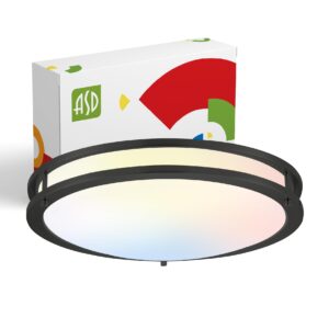 asd led 18 inch round flush mount light fixture | 28w 2250lm 3000k-5000k 120v | 3cct, dimmable, energy star, etl listed | close to ceiling double ring lamp, low profile lighting | black