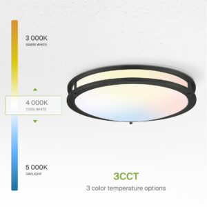 ASD LED 18 Inch Round Flush Mount Light Fixture | 28W 2250LM 3000K-5000K 120V | 3CCT, Dimmable, Energy Star, ETL Listed | Close to Ceiling Double Ring Lamp, Low Profile Lighting | Black