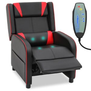 monibloom recliner chair for living room massage pu leather recliner sofa, adjustable gaming recliner reading chair home theater seating with foot rest, padded backrest and thick seat cushion, red