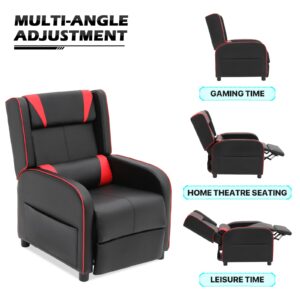 MoNiBloom Recliner Chair for Living Room Massage PU Leather Recliner Sofa, Adjustable Gaming Recliner Reading Chair Home Theater Seating with Foot Rest, Padded Backrest and Thick Seat Cushion, Red