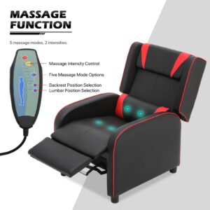 MoNiBloom Recliner Chair for Living Room Massage PU Leather Recliner Sofa, Adjustable Gaming Recliner Reading Chair Home Theater Seating with Foot Rest, Padded Backrest and Thick Seat Cushion, Red