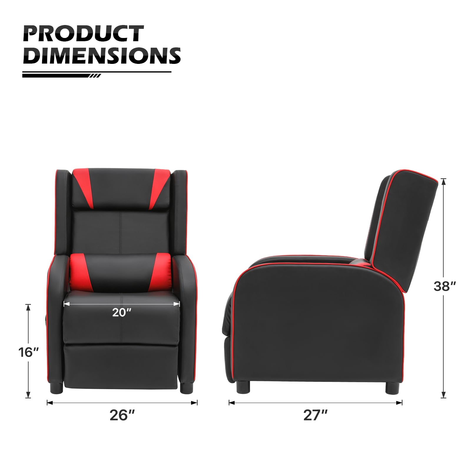 MoNiBloom Recliner Chair for Living Room Massage PU Leather Recliner Sofa, Adjustable Gaming Recliner Reading Chair Home Theater Seating with Foot Rest, Padded Backrest and Thick Seat Cushion, Red