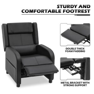 MoNiBloom Gaming Recliner Chair for Adults and Teens, Home Movie Theater Chair Single Sofa Cozy Reading Chair, PU Leather Adjustable Nursery Recliner with Foot Rest for Living Room, and Bedroom, Black