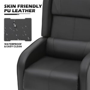 MoNiBloom Gaming Recliner Chair for Adults and Teens, Home Movie Theater Chair Single Sofa Cozy Reading Chair, PU Leather Adjustable Nursery Recliner with Foot Rest for Living Room, and Bedroom, Black