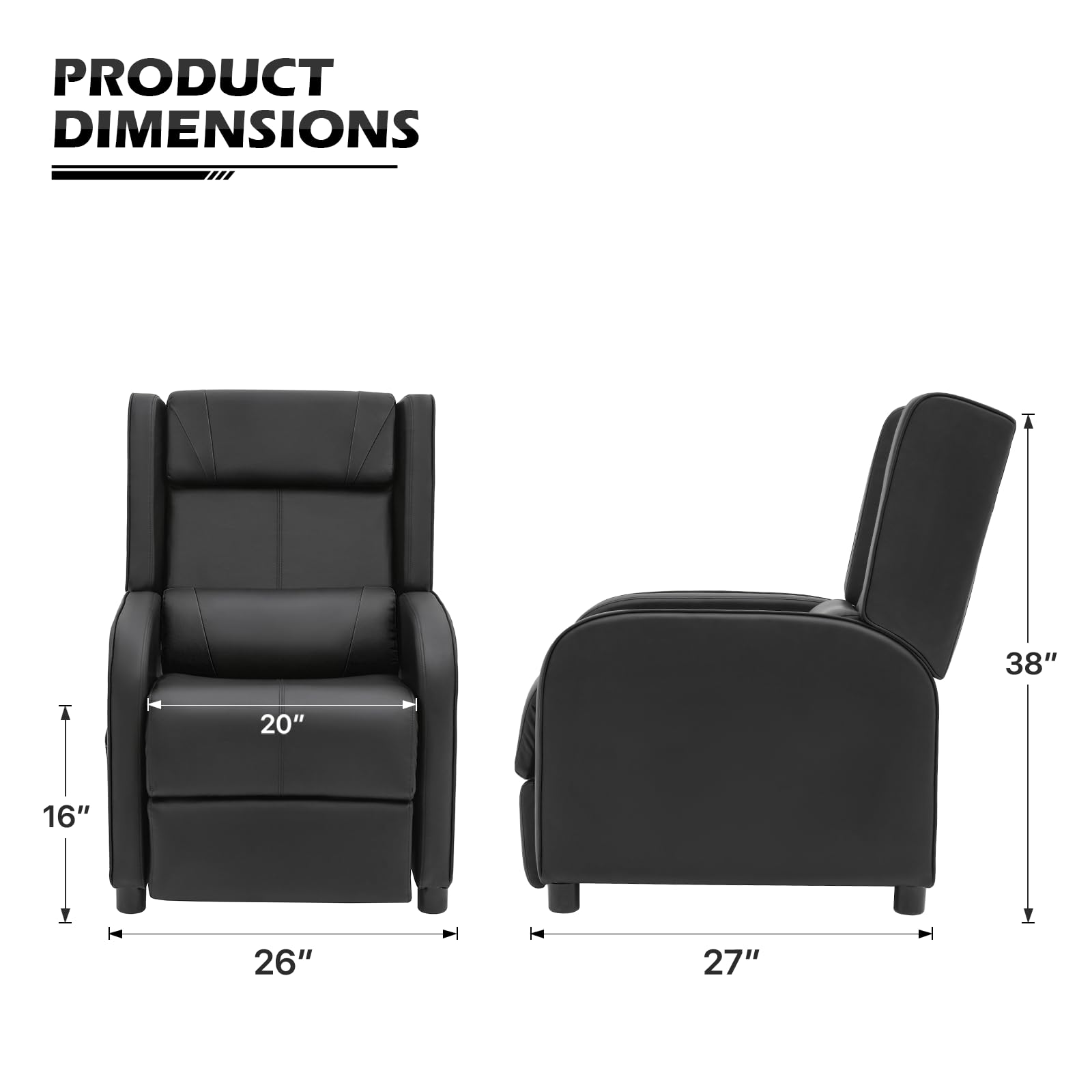 MoNiBloom Gaming Recliner Chair for Adults and Teens, Home Movie Theater Chair Single Sofa Cozy Reading Chair, PU Leather Adjustable Nursery Recliner with Foot Rest for Living Room, and Bedroom, Black