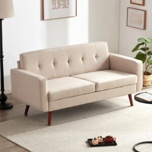 dify 65" w linen loveseat couch with firm strcuture & sponge | love seat couch for living room, bedroom, small spaces | mid-century modern furniture(beige)