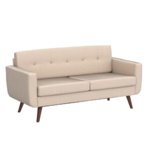 DIFY 65" W Linen Loveseat Couch with Firm Strcuture & Sponge | Love Seat Couch for Living Room, Bedroom, Small Spaces | Mid-Century Modern Furniture(Beige)