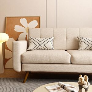 DIFY 65" W Linen Loveseat Couch with Firm Strcuture & Sponge | Love Seat Couch for Living Room, Bedroom, Small Spaces | Mid-Century Modern Furniture(Beige)