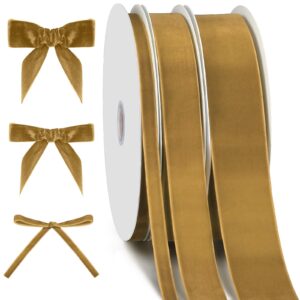 75 yards/ 3 rolls vintage velvet ribbon christmas velvet ribbons velvet ribbon rolls for christmas handmade craft project (khaki,1 1/2'', 1'', 2/5'')