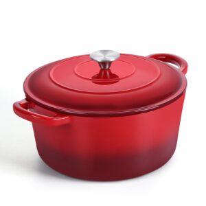 teamfar 6qt dutch oven with lid, enameled cast iron dutch oven nonstick stock pot for cooking, stewing, braising, roasting, healthy & heavy duty, double handles & sealed cover, easy to clean - red