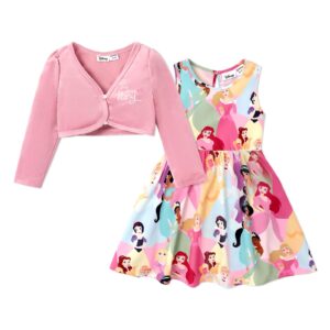 disney girls dress and cardigan sets 2pcs toddler girl print sleeveless dress and long sleeve cardigan set pink 2 years