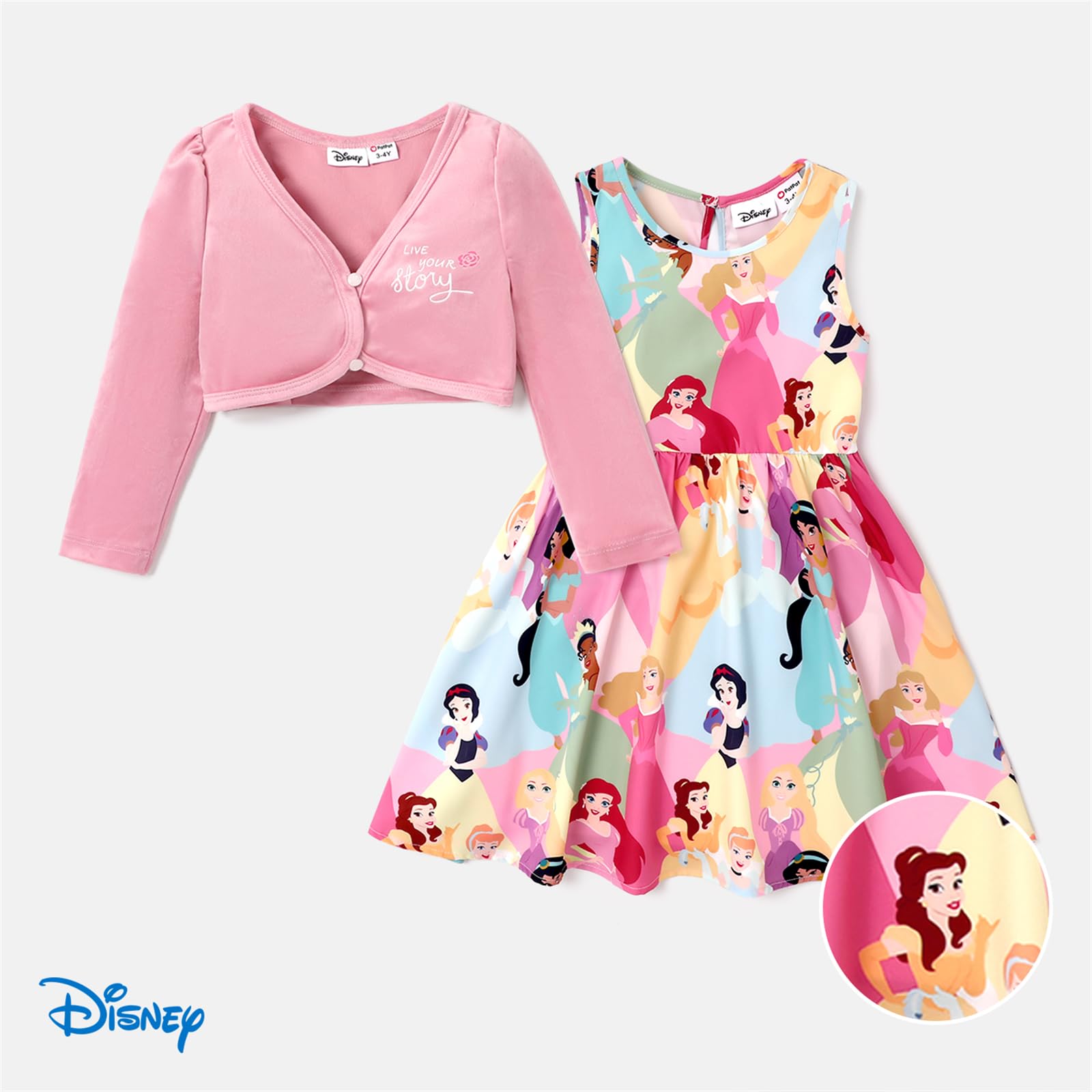 Disney Girls Dress and Cardigan Sets 2PCS Toddler Girl Print Sleeveless Dress and Long Sleeve Cardigan Set Pink 2 Years