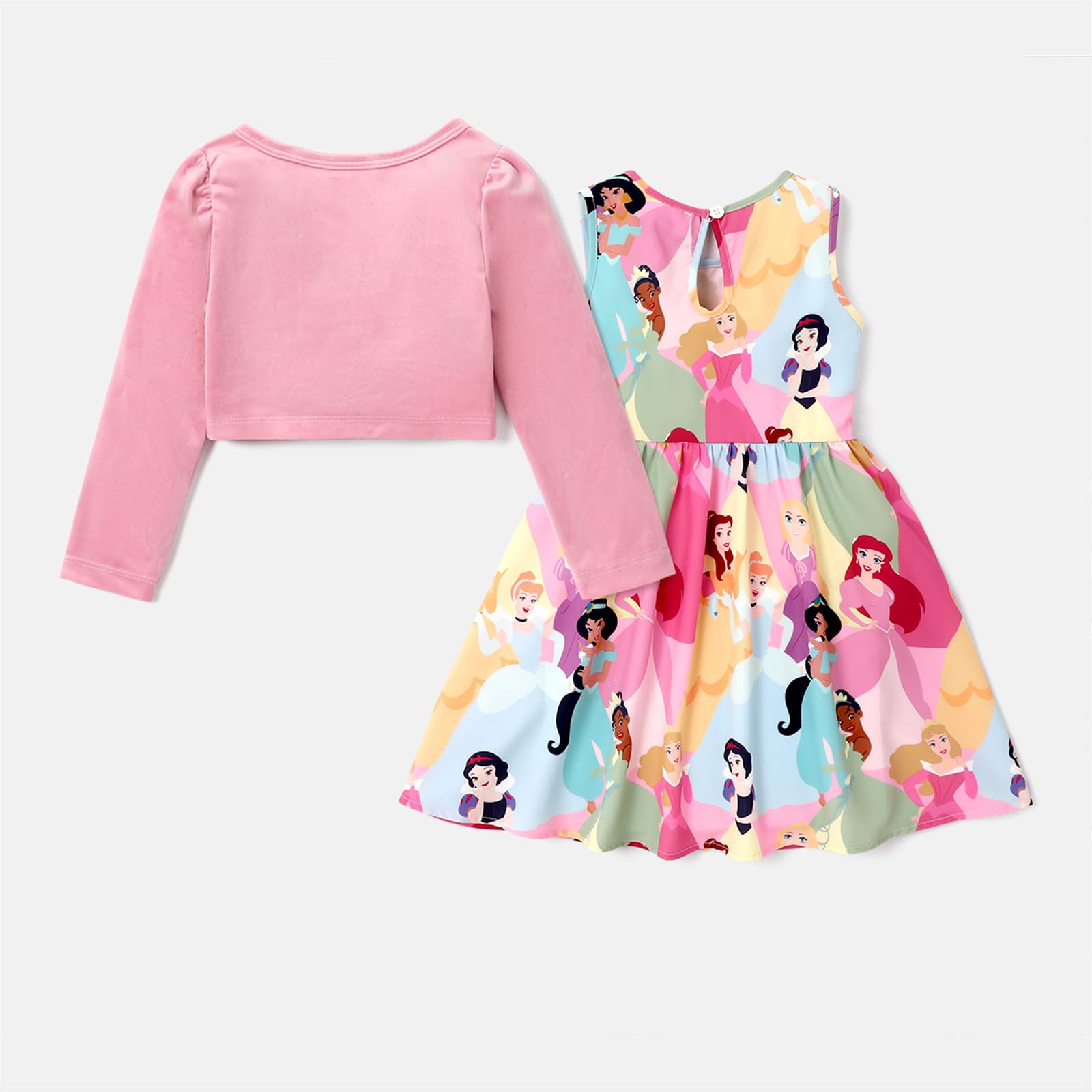 Disney Girls Dress and Cardigan Sets 2PCS Toddler Girl Print Sleeveless Dress and Long Sleeve Cardigan Set Pink 2 Years