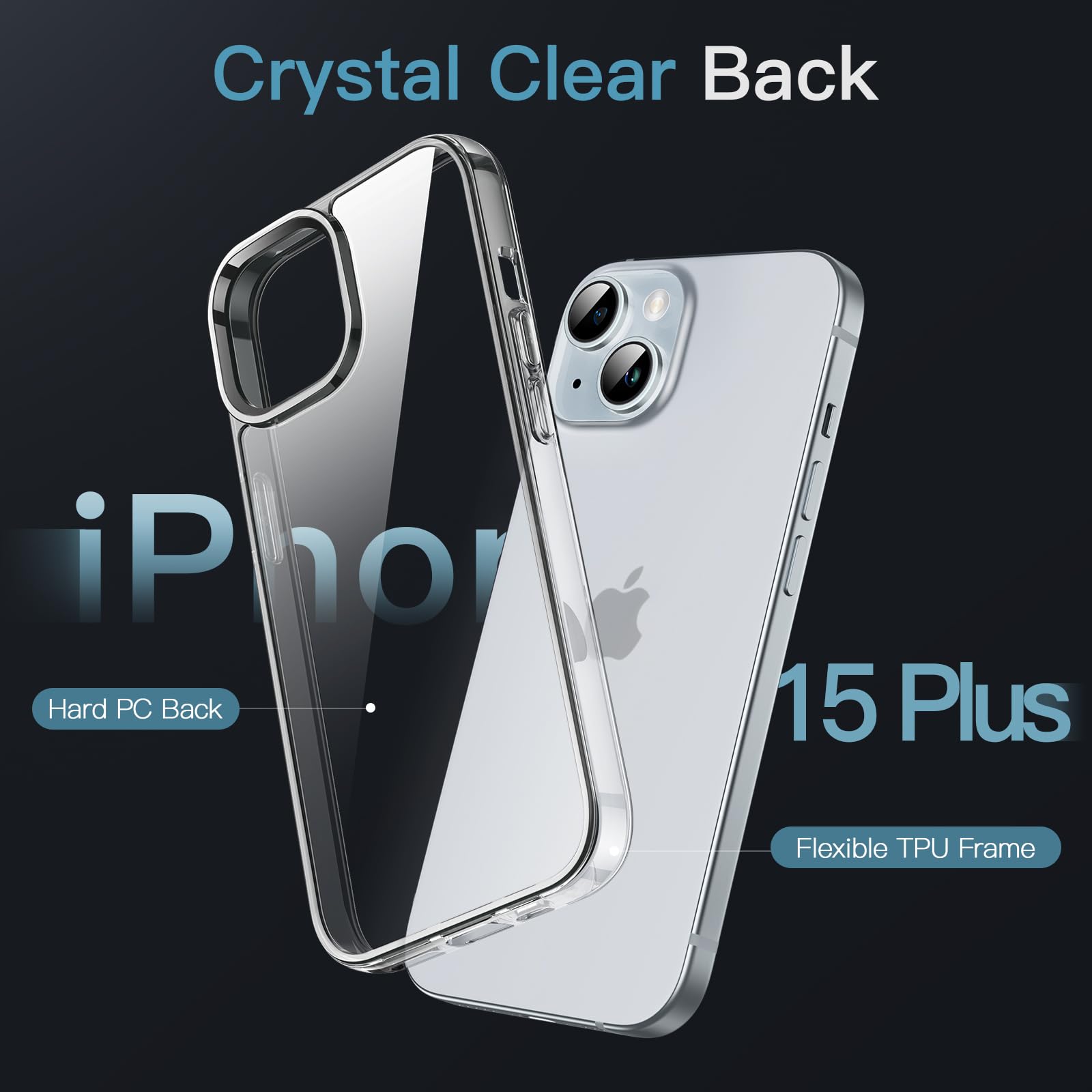 JETech Case for iPhone 15 Plus 6.7-Inch, Non-Yellowing Shockproof Phone Bumper Cover, Anti-Scratch Clear Back (Clear)