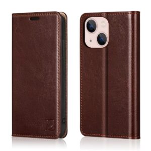 belemay case compatible with iphone 15 wallet case-genuine leather-rfid blocking card holders-shockproof tpu shell-kickstand-durable flip cover-book folding phone case women men (6.1-inch) brown