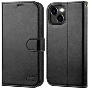 ocase compatible with iphone 15 wallet case, pu leather flip folio case with card holders rfid blocking kickstand [shockproof tpu inner shell] phone cover 6.1 inch 2023, black