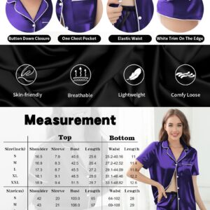 Lanyoshe Silk Pajamas for Women Satin Womens PJ Set 2 Piece Short Lounge Set Summer Sleepwear Notch Collar Button-Down Night Wear (Purple, M)