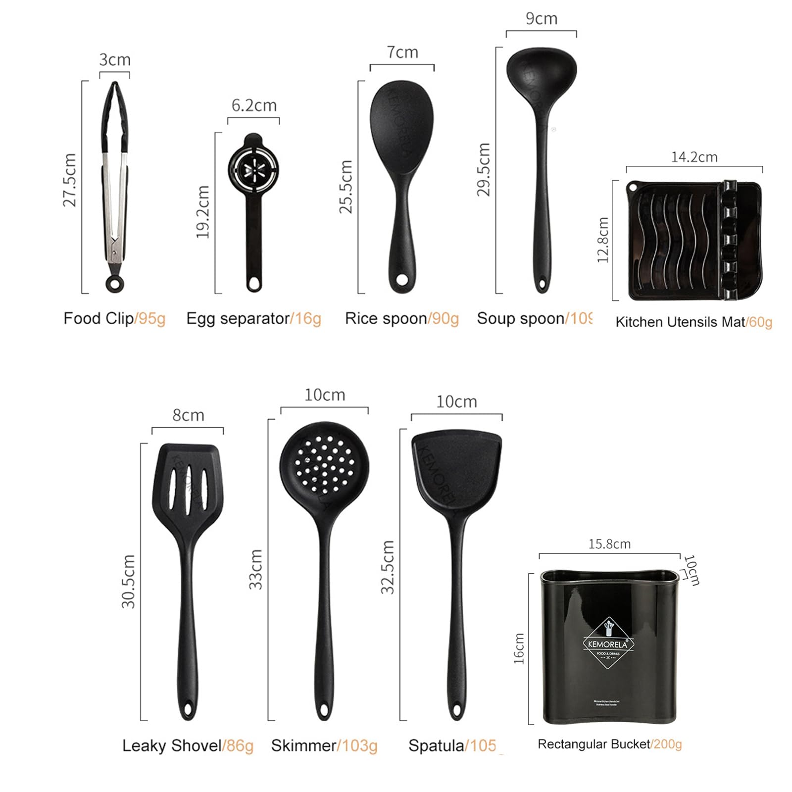 Cooking Utensils Set of 9 - Complete Kitchen Utensils for Cooking with Storage Box & Spoon Holder - Durable and Nonstick Cookware-Cooking Tools (Black-A)