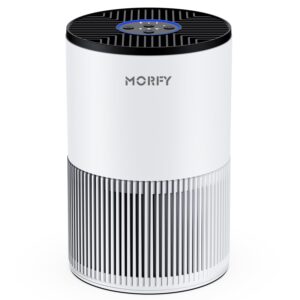 morfy air purifiers for bedroom home, h13 true hepa air filter, quiet air cleaner with night light and low noise sleep mode, portable small air purifier for room, office, living room, smoke, pet,white