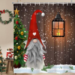 paopoed christmas gnome shower curtains for bathroom, merry christmas batherroom curtain for restroom, funny santa claus fabric shower curtain set bathroom deco with hooks 72 x 72 inches