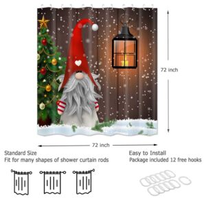 PAOPOED Christmas Gnome Shower Curtains for Bathroom, Merry Christmas Batherroom Curtain for Restroom, Funny Santa Claus Fabric shower curtain set Bathroom Deco with Hooks 72 x 72 Inches