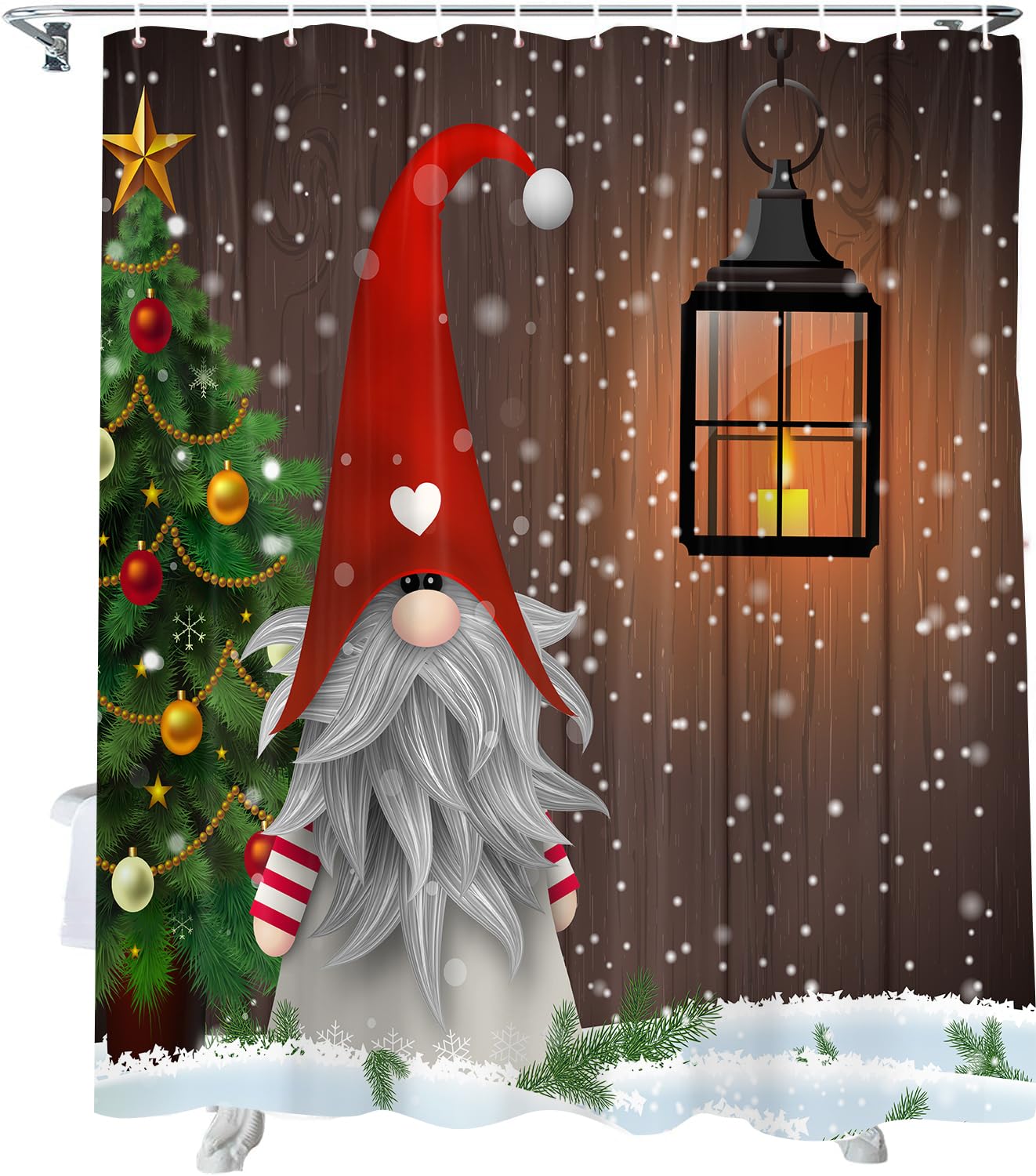 PAOPOED Christmas Gnome Shower Curtains for Bathroom, Merry Christmas Batherroom Curtain for Restroom, Funny Santa Claus Fabric shower curtain set Bathroom Deco with Hooks 72 x 72 Inches