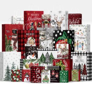 horaldaily 24 christmas gift paper bags bulk with handles wrapping xmas holiday presents(6 jumbo,6 large,6 medium,6 small)