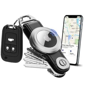 loovike.com compact key holder for airtag - airtag keychain holder| airtag key organizer | airtag holder keychain leather, key organizer with airtag for attach car key