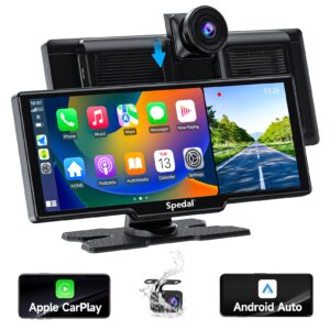 spedal 860 wireless apple carplay & android auto with 4k dash cam, 1080p backup camera- 9.3" hd touch car play screen, gps navigation for car, portable car stereo with bluetooth, fm/aux, 64g tf card