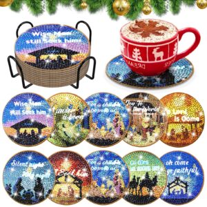 10 pcs christianity christmas nativity scene diamond art coasters kits jesus holy night art coaster birth of jesus diamond art coasters for beginners adults and kids craft supplies gift