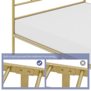 Yaheetech Queen Size Metal Platform Bed Frame Mattress Foundation with Headboard and Footboard No Box Spring Needed Under Bed Storage Steel Slats Antique Gold