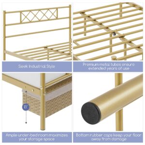 Yaheetech Queen Size Metal Platform Bed Frame Mattress Foundation with Headboard and Footboard No Box Spring Needed Under Bed Storage Steel Slats Antique Gold